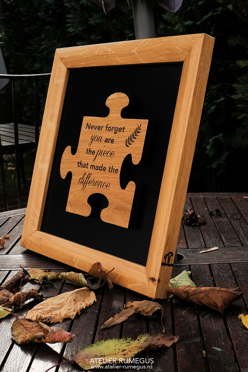 Tablou decorativ puzzle personalizat stejar masiv - Atelier Rumegus